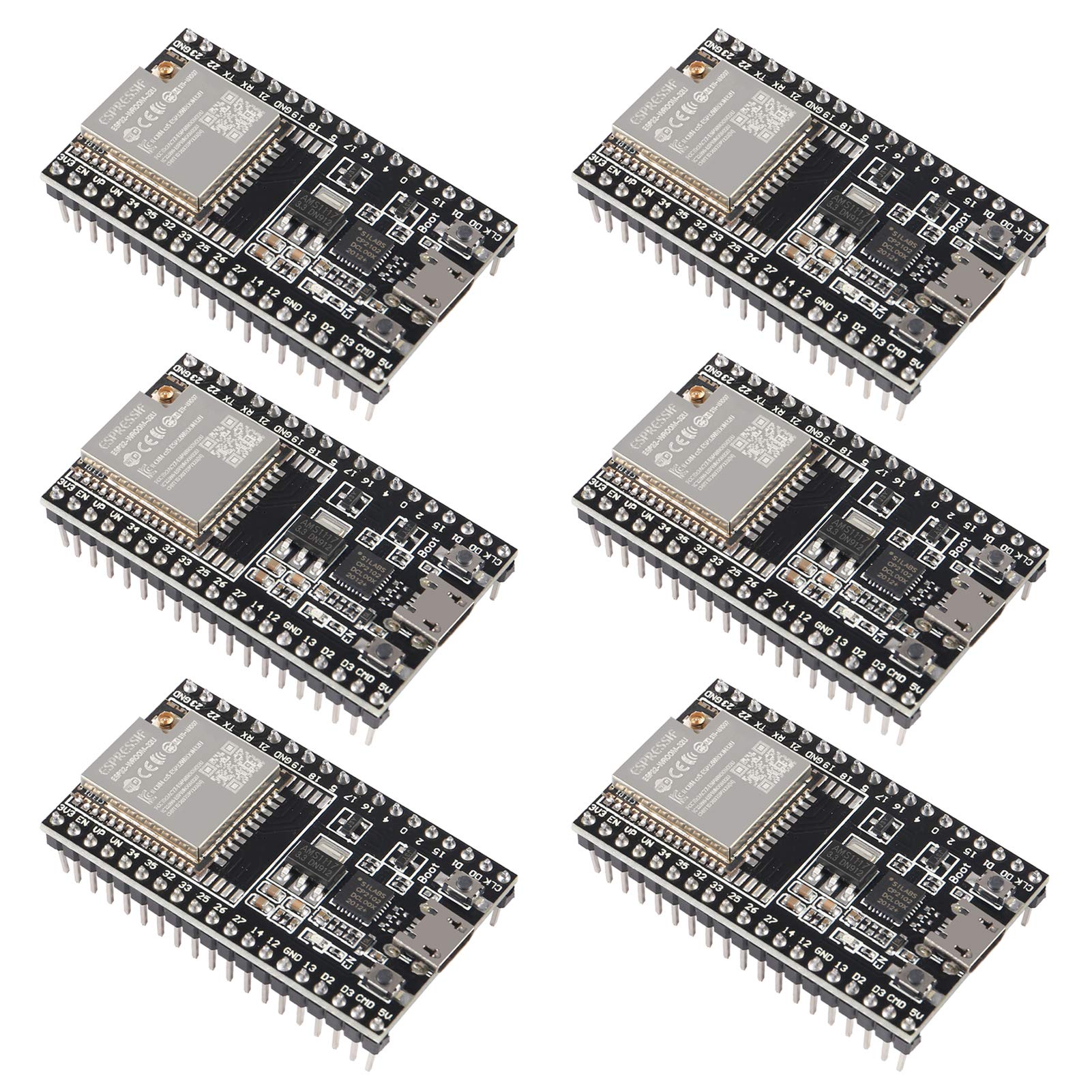 Dorhea 6PCS ESP32-DevKitC Core Board ESP32 Development Board ESP32-WROOM-32U Wireless WiFi Development Board Amplifier Filter Module