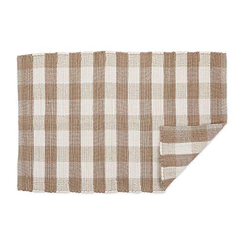 DII Buffalo Check Rug Collection, Hand Dyed Reversible Chindi Rug, 26x40, Stone/Cream