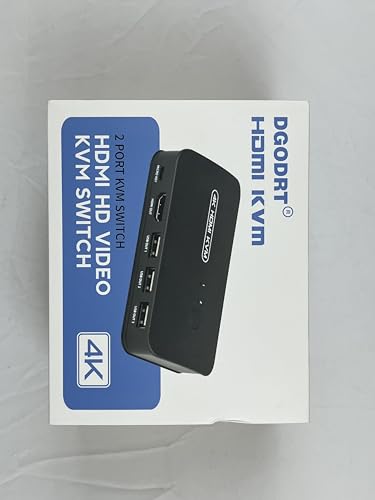 DGODRT HDMI USB KVM Switch 2 Port Selector Box for 2 Computers Share Keyboard Mouse Printer and 1 HD 4K Monitor, 2 KVM Cables Included