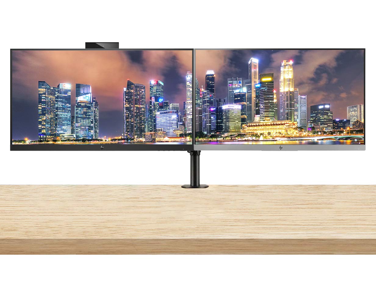 HP E24d G4 24 Inch FHD 1980 x 1080 IPS Docking Monitor with Webcam, HDMI, DisplayPort, USB 3.0, USB-C Bundle with HP E243 Monitor and Desk Mount Clamp Fully Adjustable Dual Monitor Stand