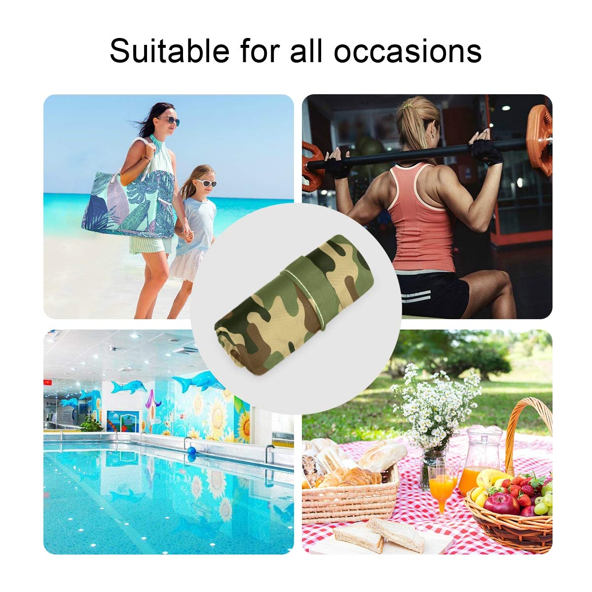 Baofu Camo Pattern Wet Dry Bags Sets Waterproof Reusable Travel Beach Baby Cloth Diaper Wet Dry Bags Organizer with Two Zippered Pockets for Swimsuit and Gym,2Pack