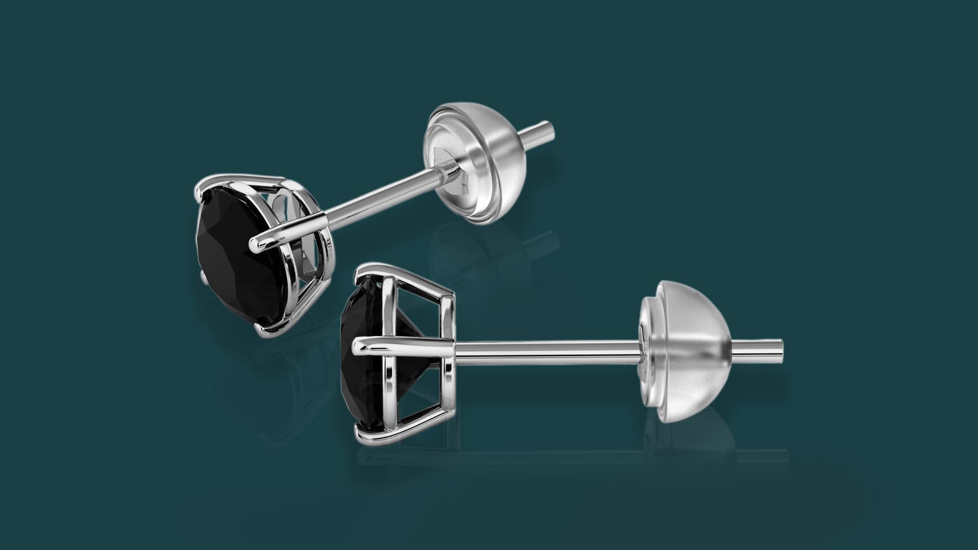 ALEVIRA Black Cubic Zirconia Stud Earrings - 1.0 TCW Round Cut Stone in 14K White Gold - Faux Black Diamond Stud CZ