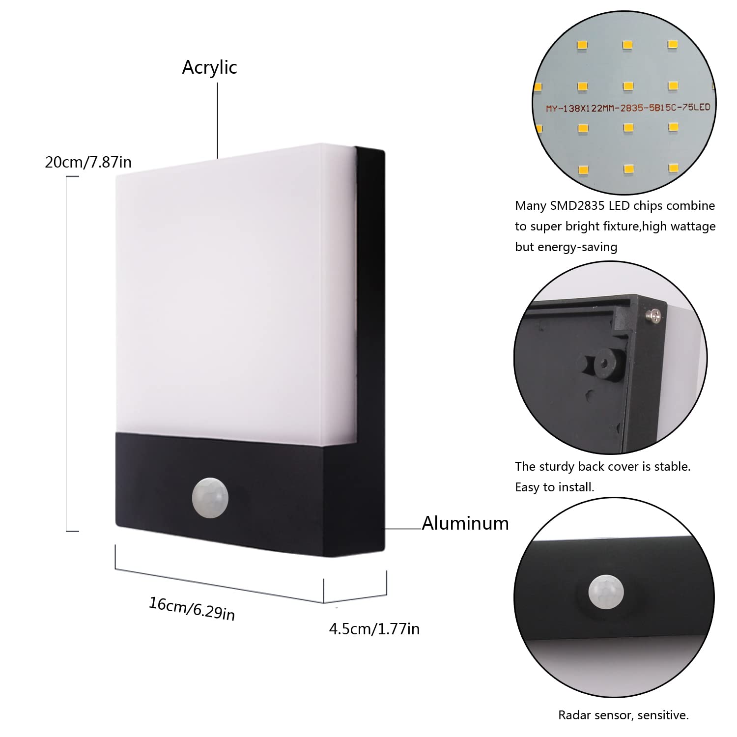 AIRTWESD 20W LED Outdoor Wall Light with Motion Sensor Outdoor Lighting Sconce Waterproof Wall Mounted Sconce Light for Patio Porch Courtyard Garden Backyard Villa Warm White 3000K