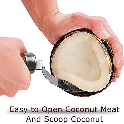 2 PCS Coconut Opener Tool Set Coconut Meat Remover Stainless Steel Coconut Opener Scraper Knife Coconut Punch Tool with Durable Non-Slip Wooden Handle Scraper