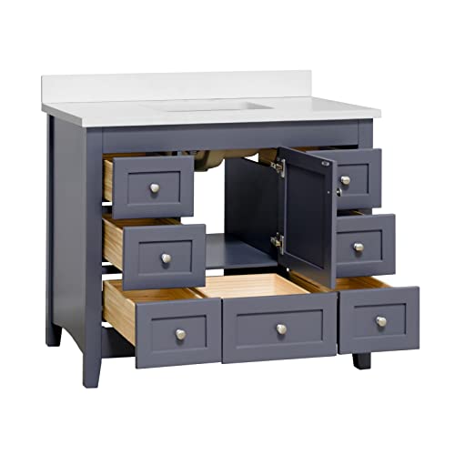 Abbey 42-inch Bathroom Vanity (Quartz/Marine Gray): Includes Marine Gray Cabinet with Stunning Quartz Countertop and White Ceramic Sink