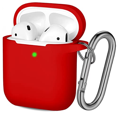 Hamile Compatible with AirPods Case Cover, Soft Silicone Protective Covers Skin (Front LED Visible) Designed for Airpod 2/ AirPod 1 Cases with Keychain Accessories, Women Girls Men Boys,Red