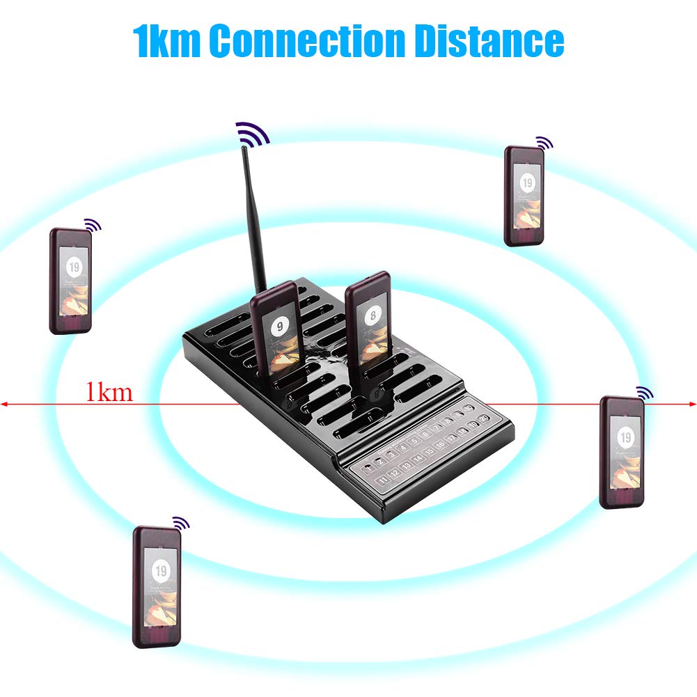 20 Channels Wireless Calling System, Restaurant Guest Paging System with Charging Dock and 20 Chargeable Pagers for Restaurant Food Truck Church Hospital