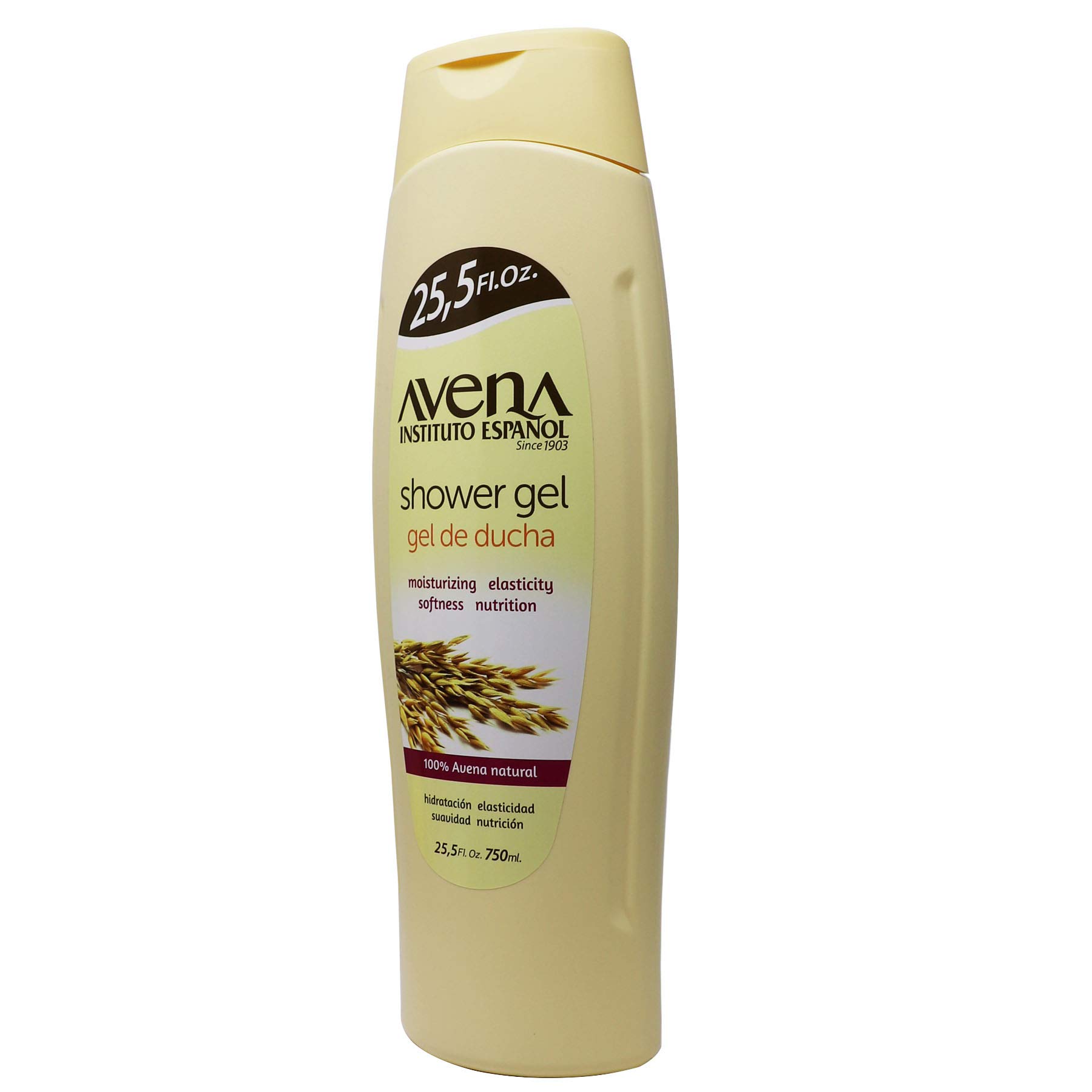 Avena Instituto Español Shower Gel, Moisturizing and Softeness, Elasticity and Nutrition, 100% Natural Oat, 2-Pack of 25.5 FL Oz each, 2 Bottles