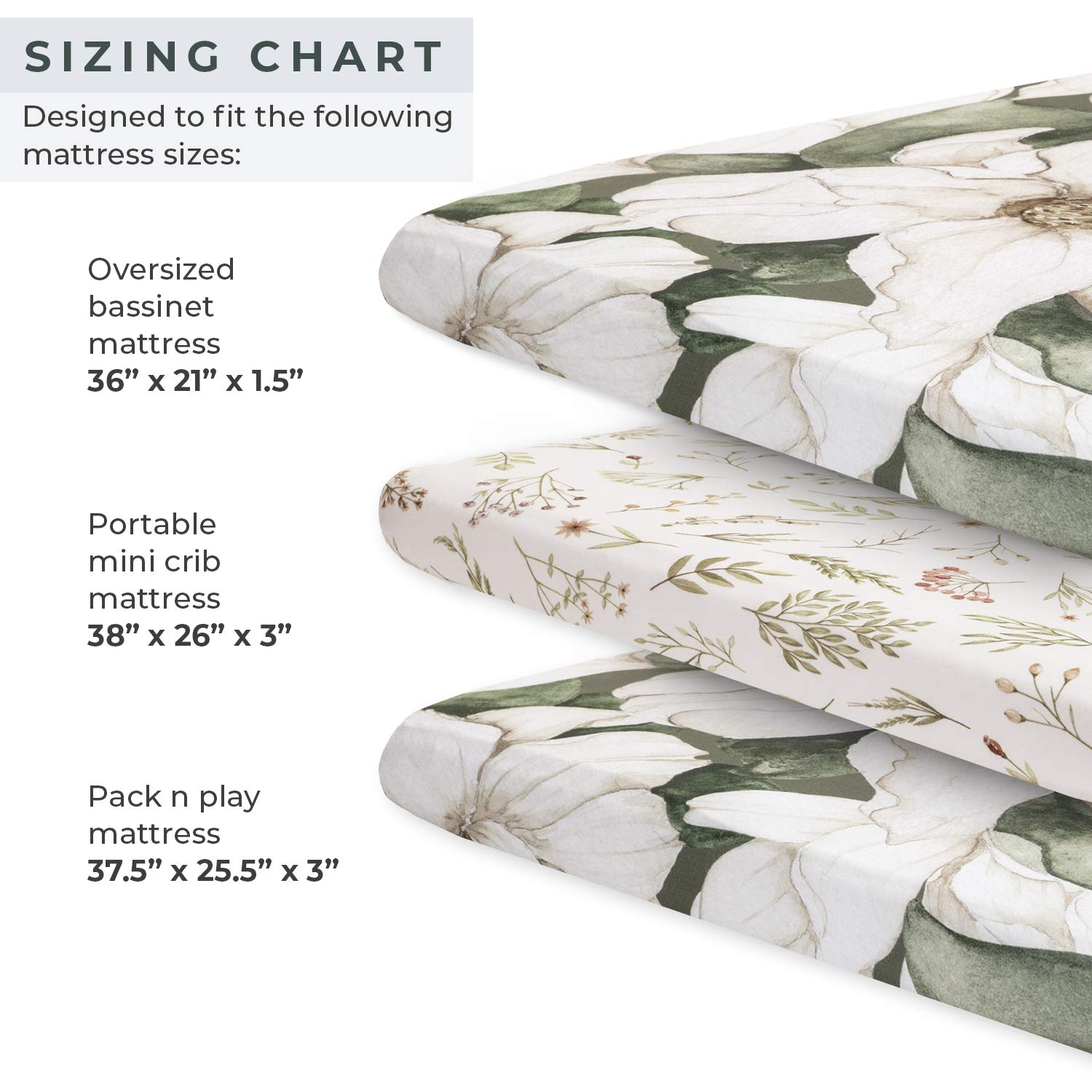 Pobibaby - 2 Pack Premium Pack N Play Sheets Fitted for Standard Pack and Plays and Mini Cribs - Ultra-Soft Cotton Blend, Stylish Floral Pattern, Safe and Snug for Baby (Zephyr)