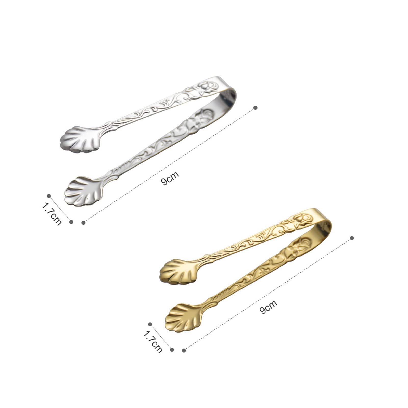 2Pack Rose Handle Sugar Tongs, Vintage Rose Relief Stainless Steel Ice Cube Clips Sugar Tongs Sliver and Gold Small Food Clips for Tea and Coffee Party, Appetizers Desserts Kitchen Barware