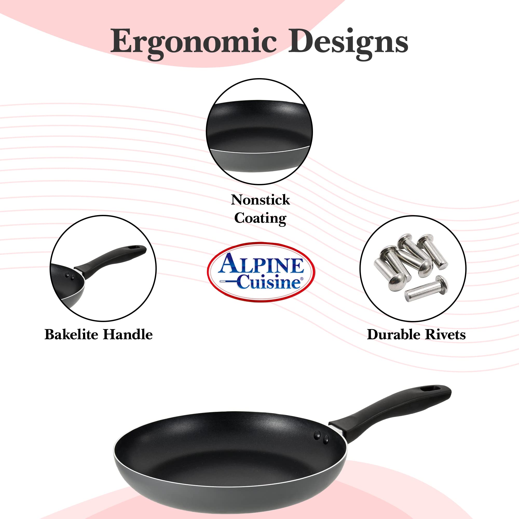 Alpine Cuisine 10 Inch Nonstick Saute Fry Pan Gray with Ergonomic Handle & Aluminum Cooking Pan, Ideal for Family, Durable & Evenly Heated