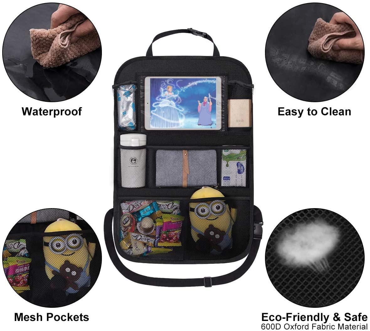 ONE PIX Backseat Car Organizer Mats Back Seat Organizers and Storage Bag with Touch Screen Tablet Holder for Kids Toddlers Seats, Travel Accessories, Road Trip Essentials (2PCS)