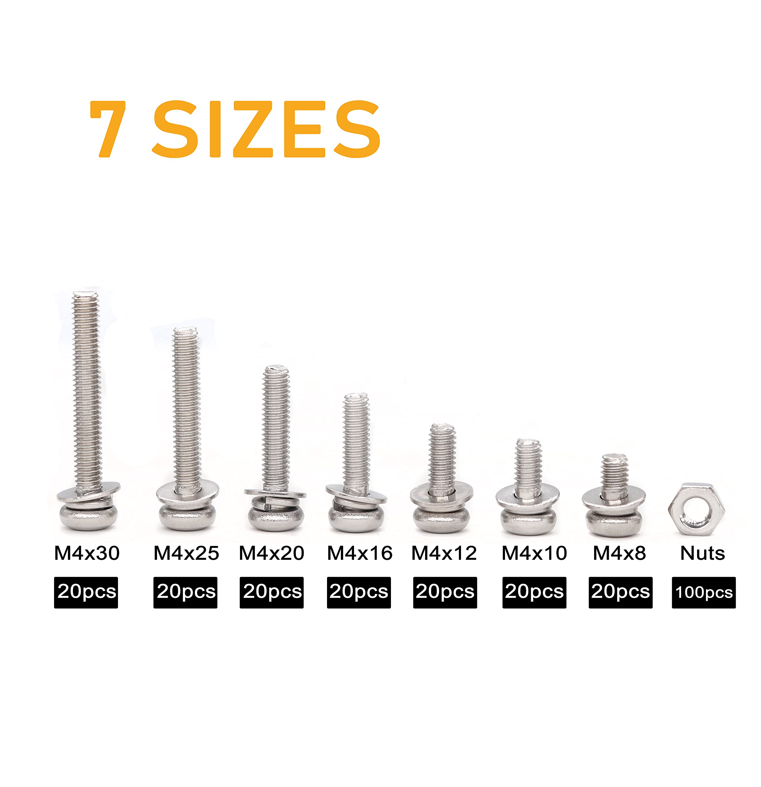 binifiMux 240pcs M4 Torx Pan Head with Pin Security Combine Screws with M4 Hex Nuts Assortment Kit, 304 Stainless Steel, M4 x 6mm/ 8mm/ 12mm / 14mm / 18mm