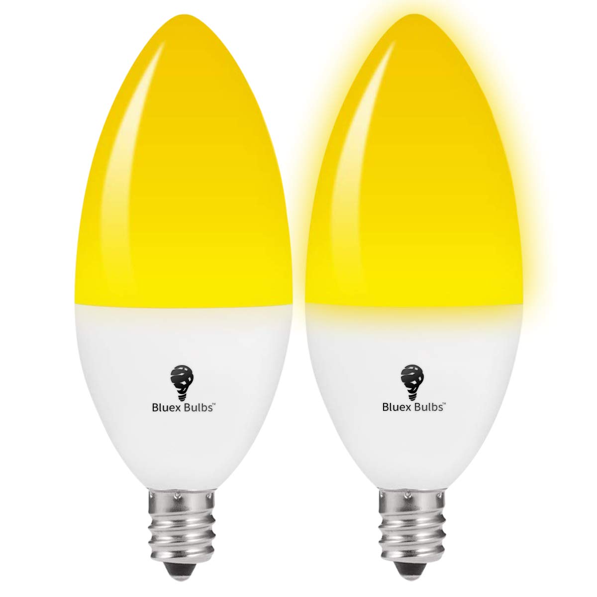 2 Pack LED Dusk to Dawn 6W E12 Bug Light Bulbs, Yellow Bulb, 65W Equivalent - Amber Light with Automatic Sensor Bulb, LED Porch Lights Security Outdoor Bulb, Auto on/Off, 2000K, Candelabra Bulb