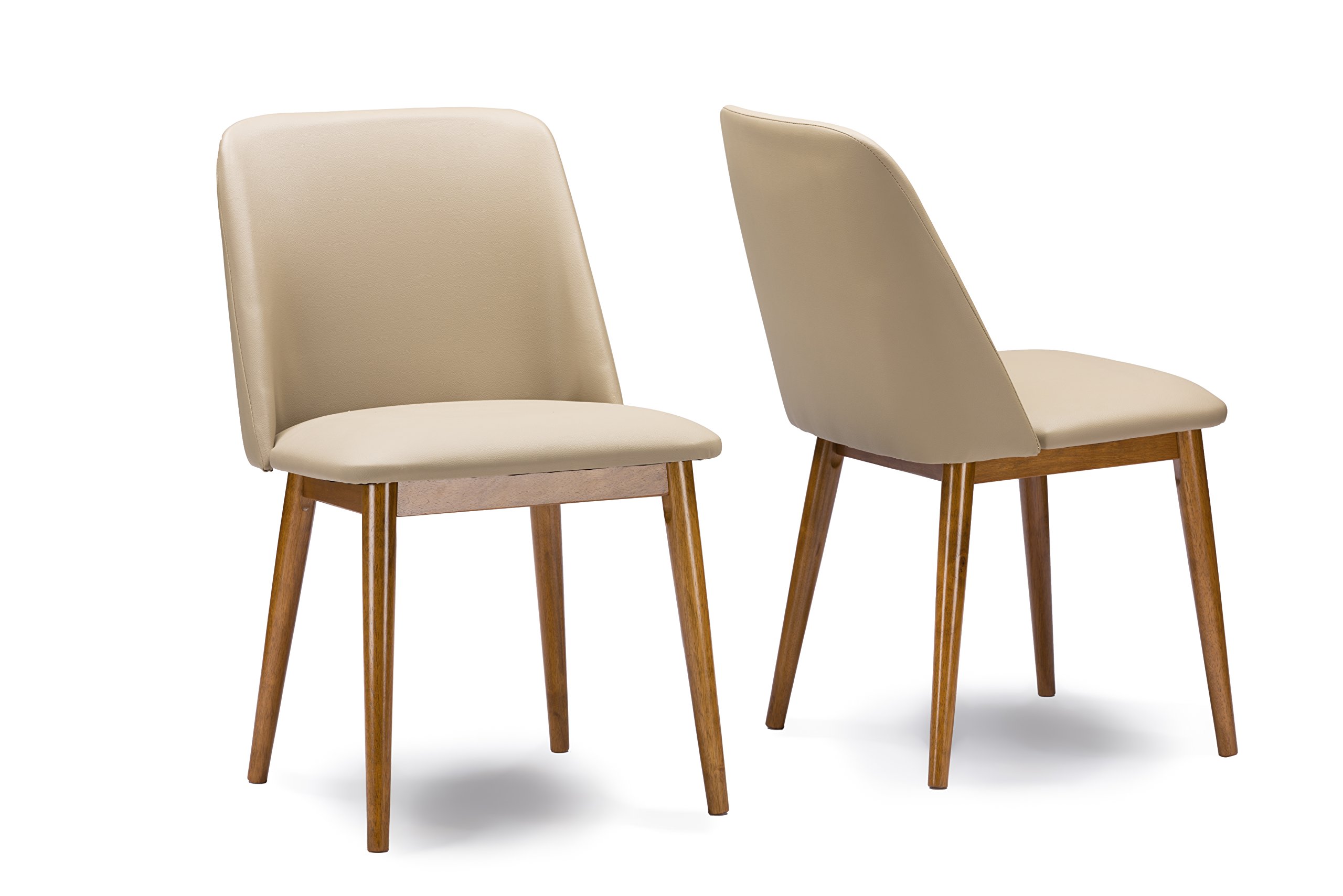 Baxton Studio Lavin Mid-Century Dark Walnut Wood and Beige Faux Leather Dining Chairs (Set of 2)