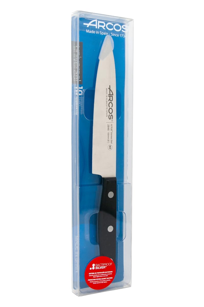 ARCOS Chef Knife 6 Inch Stainless Steel. Cooking Knife to Cut and Peel Small Food. Ergonomic Polyoxymethylene Handle and 150mm Blade. Series Universal. Color Black