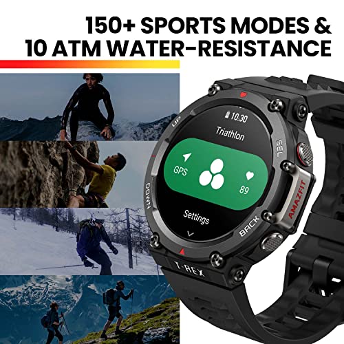 Amazfit T-Rex 2 Smart Watch for Men, Dual-Band & 6 Satellite Positioning, 24-Day Battery Life, Ultra-Low Temperature Operation, Rugged Outdoor GPS Military Smartwatch, Real-time Navigation-Black