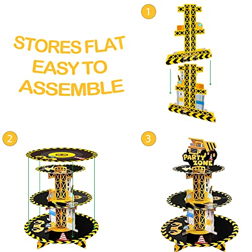 3 Tier Construction Birthday Cupcake Stand Construction Birthday Party Supplies for Construction Baby Shower Dump Truck Party Decorations