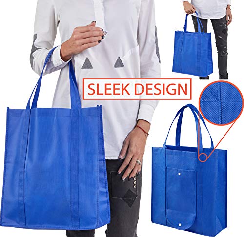 CleverFect Grocery Bags Reusable Foldable for Shopping (set of 5), Foldable Into Pouch, Extra Large & Durable Heavy Duty Shopping Totes, Washable, Long Handles & Eco Friendly Reusable Shopping Bags