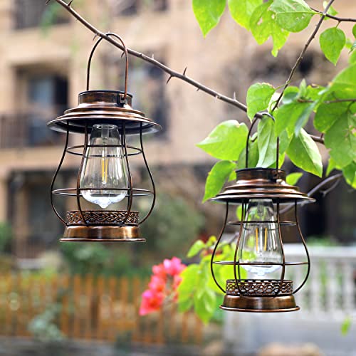 2PACK Solar Outdoor Lights Hanging Garden Decor Solar Lanterns Outdoor Waterproof LED Lights Retro Design for Passage Courtyard,Lawn, Patio Decoration