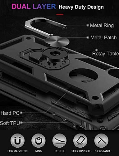 LUMARKE iPhone Xs Max Case with Tempered Glass Screen Protector,iPhone Xs Max Cover Military Grade 16ft. Drop Tested Cover with Magnetic Ring Kickstand Protective Phone Case for iPhone Xs Max Black