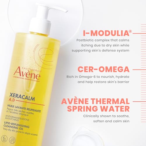 Avene XeraCalm A.D Lipid-Replenishing Cleansing Oil, Atopic Dermatitis, Eczema-Prone, Fragrance-Free, Pump, 13.5 Oz