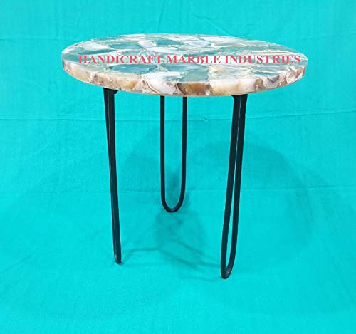 21" Inch Round Brown Grey Agate Coffee Table with Hair Pin Style Metal Base, Agate Table, Stone Coffee Table, Agate Table Top, Agate Round Coffee Table, Agate Side Table Home Decor