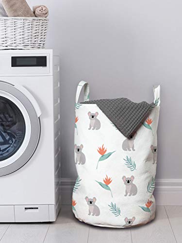 Lunarable Koala Laundry Bag, Jungle Pattern Australian Animal and Bird of Paradise, Hamper Basket with Handles Drawstring Closure for Laundromats, 13" x 19", Pale Seafoam Pale Taupe
