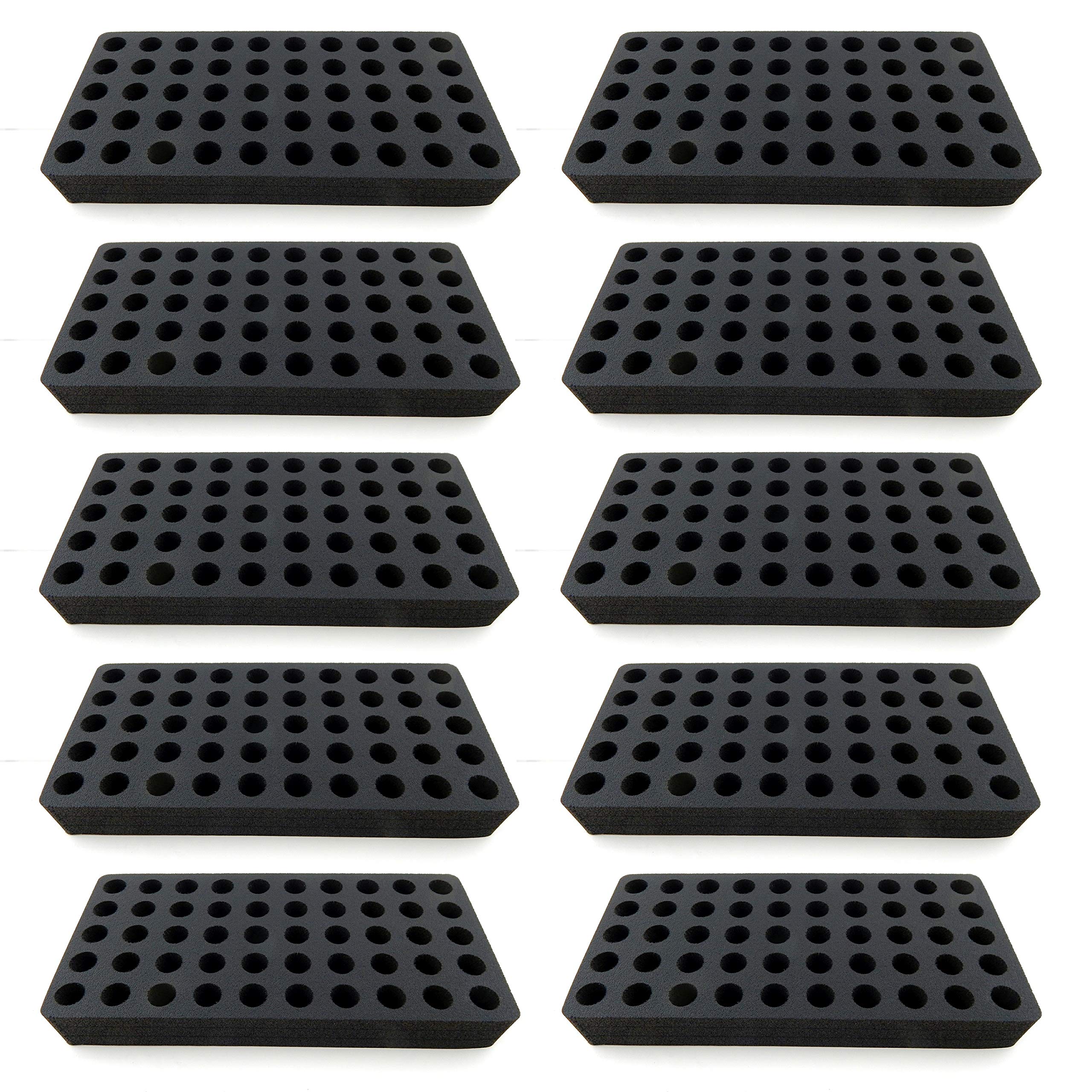 Polar Whale 10 HPLC 4ml Vial Racks Black Foam Storage Rack Organizer Stand Transport Holds 50 Vials Each Fits up to 15mm Diameter Vials