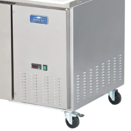 Arctic Air APP48R Single Door Refrigerated Pizza Prep Table/Station with Wheels, 47.5" Width, Stainless Steel, 115v, for Restaurant, Bar, Shop, etc.