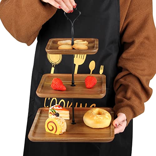 3 Tier Square Cupcake Stand Acacia Wood Serving Stand Wooden Three Tiered Cake Stand Dessert Stand for Party Wedding 3 Tier Tray Farmhouse Cup Cake Holder Display Stand