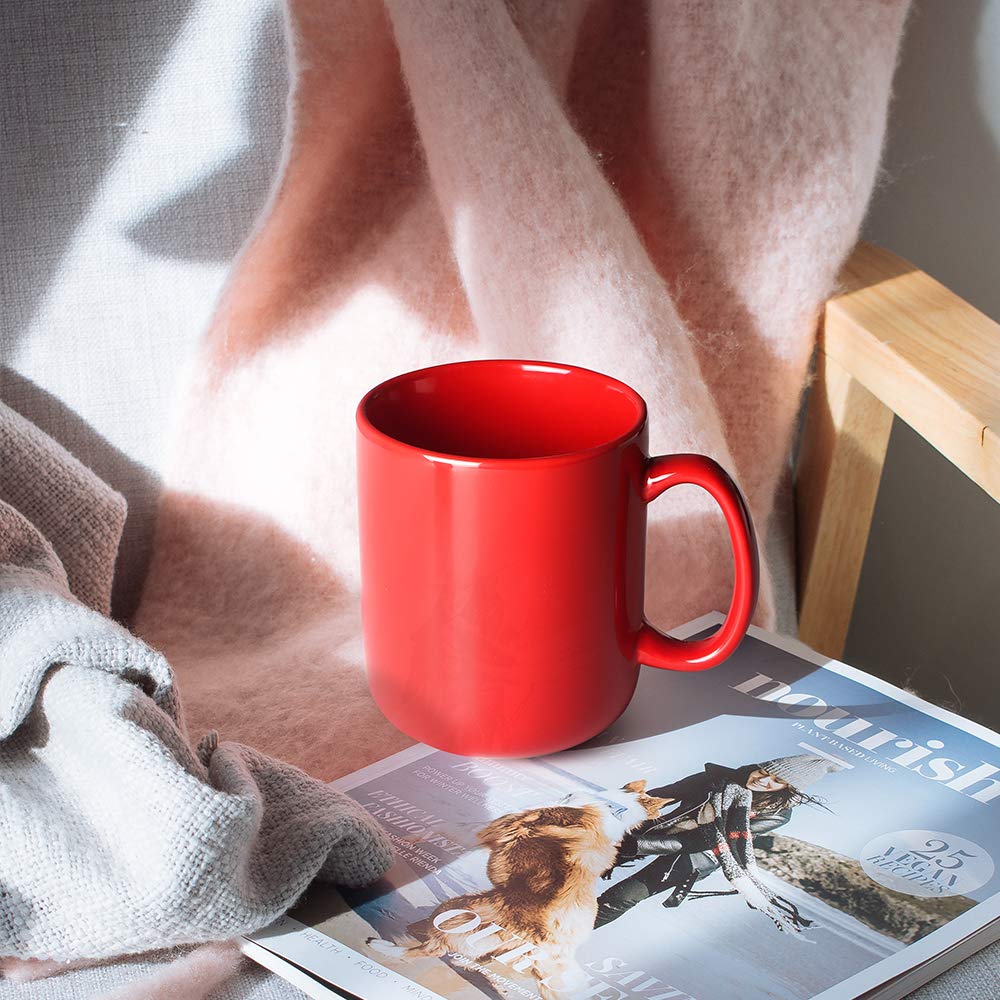 20 OZ Large Coffee Mug, Harebe Smooth Ceramic Tea Cup for Office and Home, Big Capacity with Handle, Red