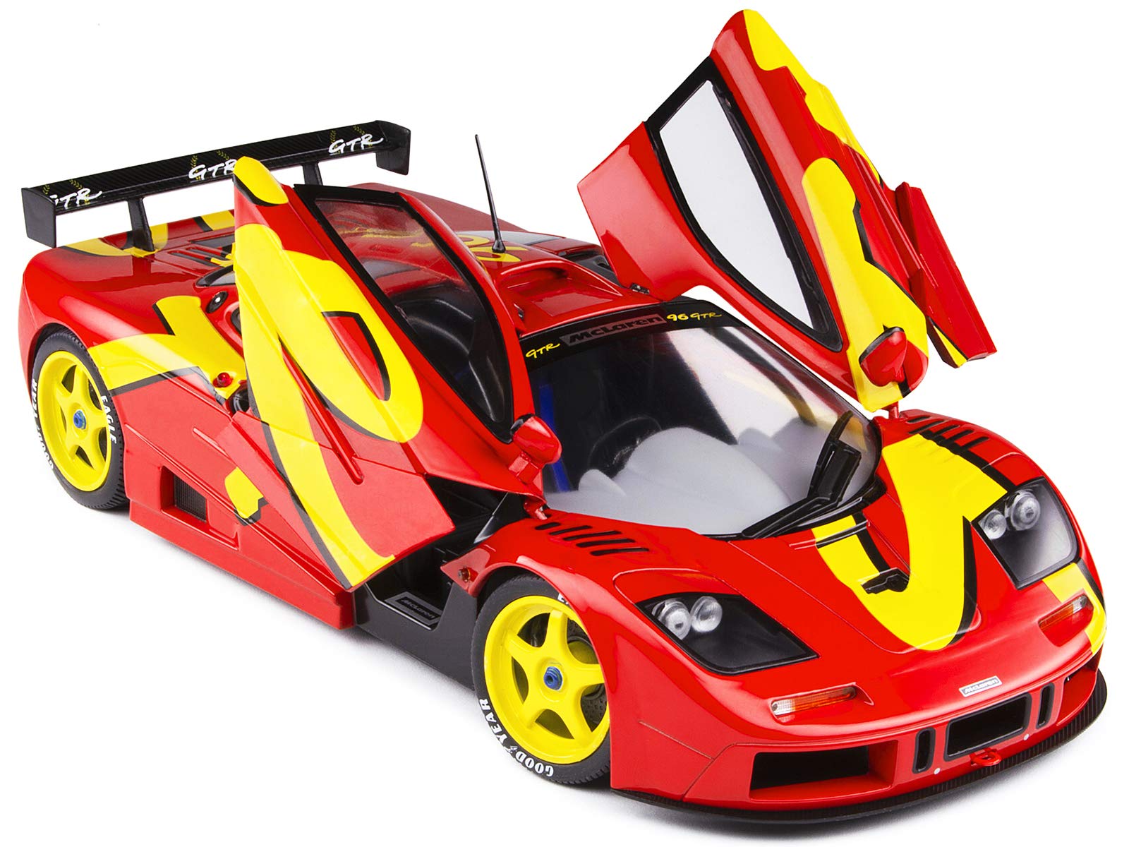 1996 McLaren F1 GTR Short Tail Launch Livery Red with Yellow Graphics 1/18 Diecast Model Car by Solido S1804102