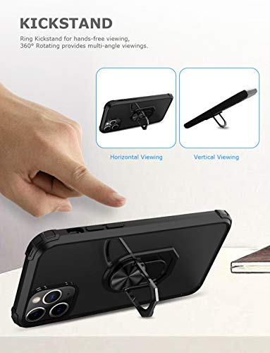 GREATRULY Kickstand Case for iPhone 11 Pro Max 6.5 Inch (2019),Drop Protection Clear Case,Slim Phone Cover Shell,Soft Bumper + Hard Back + Ring Stand Fits Magnetic Car Mount,Black