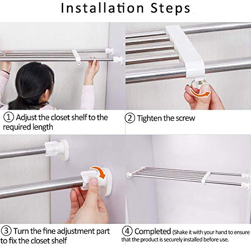 BAOYOUNI Tension Rod Shelf Expandable Closet Organizer Heavy Duty Adjustable Clothes Hanger Rack DIY Space Saver Layered Separator Divider 27.17''-36.02'', Ivory