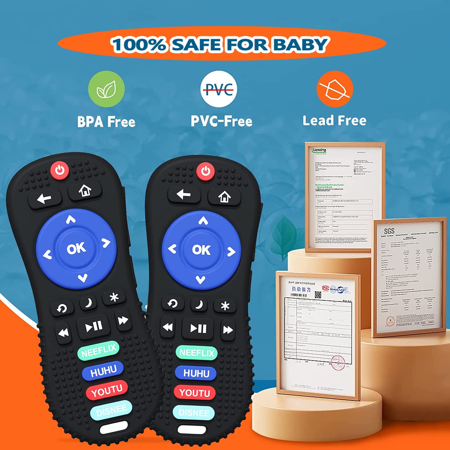 2 Pack Remote Teether for Baby, Teething Toys for Babies 3-6-12 Months TV Remote Control Shape Silicone Baby Hand Teethers -Infant Chewing Toys for Sucking Needs-Safety Tested