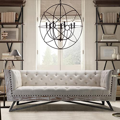 Armen Living Regis Sofa in Cream and Gunmetal Finish