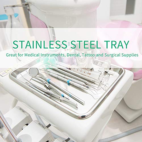 2 Pack Stainless Steel Tray Non Toxic Heavy Duty Thickening Pan for Kitchen Baking, Lab Instrument, Dental, Medical Surgical Instrument, Pet Treatment, Jewelry Tools(Medium