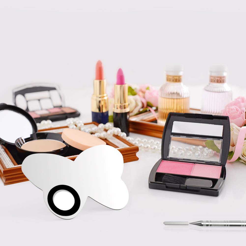 2 Pack Makeup Palette and Spatula Set,Professional Stainless Steel Cosmetic Mirror Lady Mixing Palette Tool With 6 Pcs Sponge Eyeshadow Makeup Applicator With Handle + 2 Shapes Silicone Lip Mask Makeu