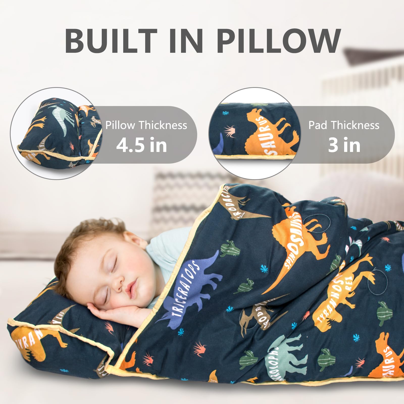Nap Mat- Toddler Nap Mat with Pillow & Fleece Blanket- 55''*35''*2'' Nap Mat for Toddlers- Nap Mats for Preschool, Daycare