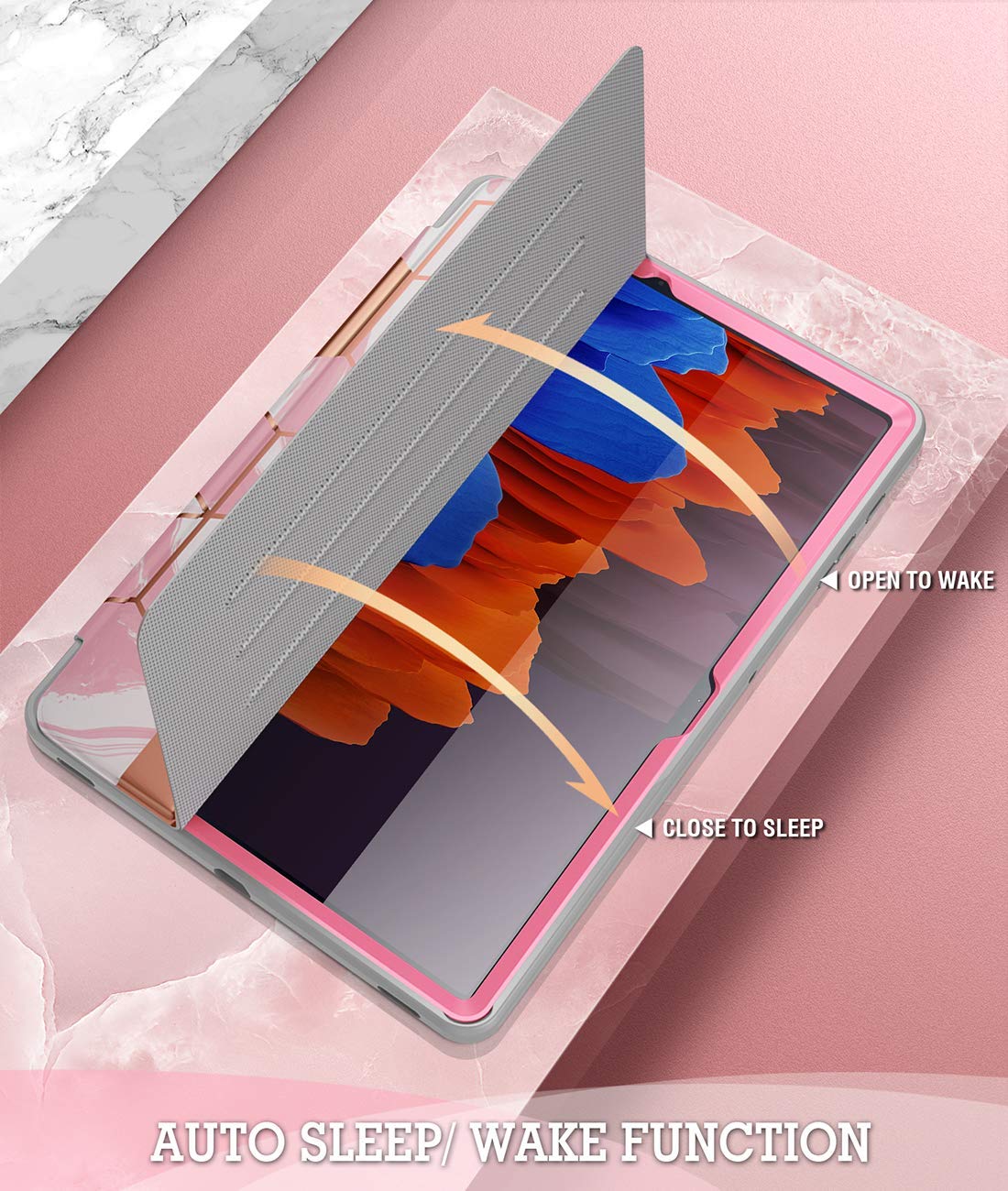 Popshine Marble Case Designed for Galaxy Tab S7 Plus / S8 Plus 12.4 Inch Tablet, Full Body Premium Protective Folio Cover with S Pen Holder, Liquid Marble Pink