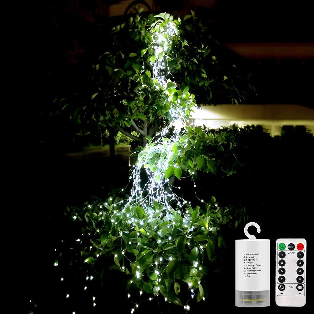 2 PCS Waterproof Waterfall Flash Lights,8 Modes with 10 Strands 200 LEDs Watering Can Lights,Spray String Lights Battery Operated With Remote Timer for outdoor,Garden,Christmas