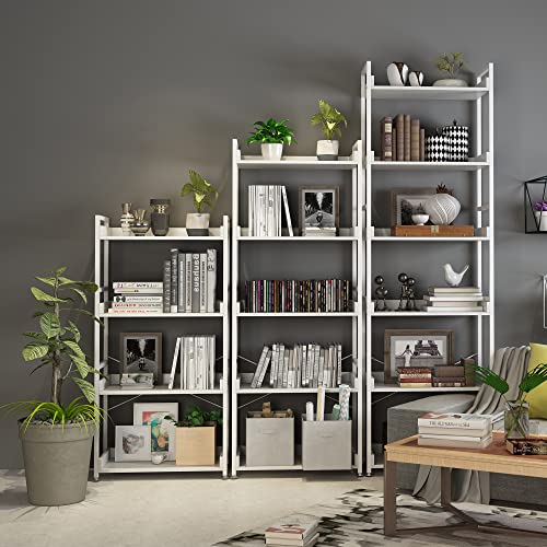 4NM Open Shelf 5-Tier Industrial Bookshelf Storage Shelves Vintage Bookcase Standing Racks for Home Office Pantry Closet Kitchen Laundry - All White