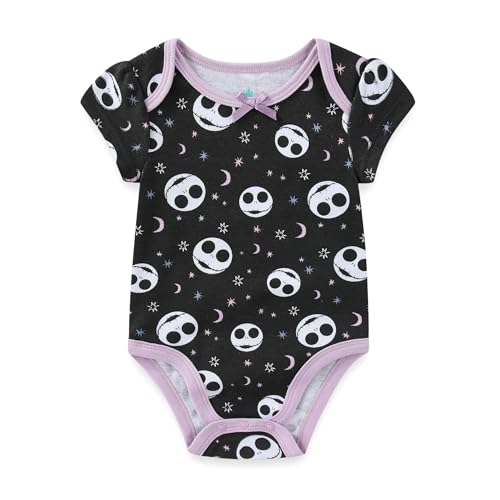 Disney Nightmare Before Christmas Sally and Jack Girls’ 3 Pack Bodysuit for Newborn and Infant – Purple/Grey/Black