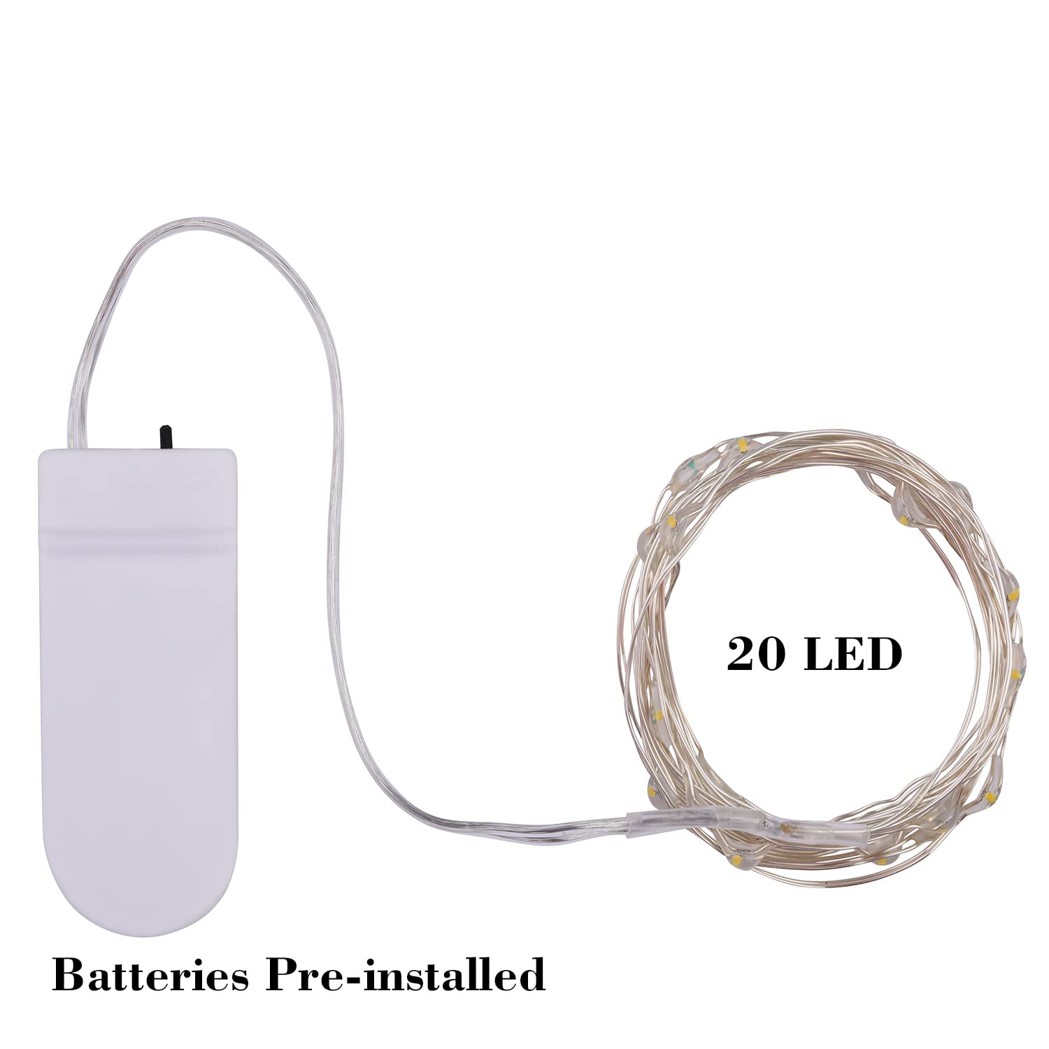 20 Pack LED Fairy Lights Battery Operated,7.2ft 20 LED Silver Wire Warm White Mason Jar Lights,Firefly Mini Led String Lights for Mason Jars Party Crafts Wedding Decorations