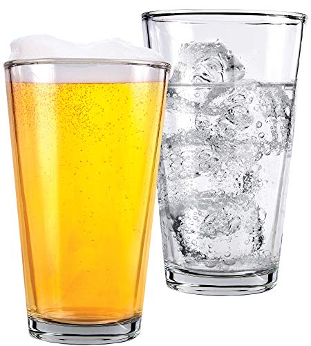 Clear Glass Beer Cups – 4 Pack – All Purpose Drinking Tumblers, 16 oz – Elegant Design for Home and Kitchen – Lead and BPA Free, Great for Restaurants, Bars, Parties – by Kitchen Lux