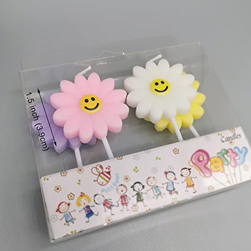 4Pcs/Set Daisy Birthday Candles, Cute Sunflowers Candles, Children's Birthday Candles, Birthday Cake Decorations - White, Purple, Pink, Yellow