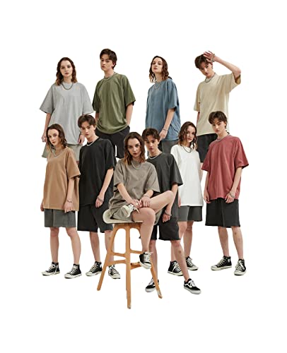 Aelfric Eden Mens Oversized Shirts Washed Loose Tee Solid Crewneck Summer Casual Tops