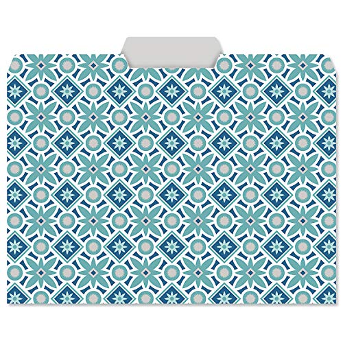 Coastal Blues File Folder Value Pack - Set of 24 File Folders with Staggered Tabs, 6 Designs, Graphic Geometric Print, Office Supplies, Letter Size, 9 ½ x 11 ¾ Inches