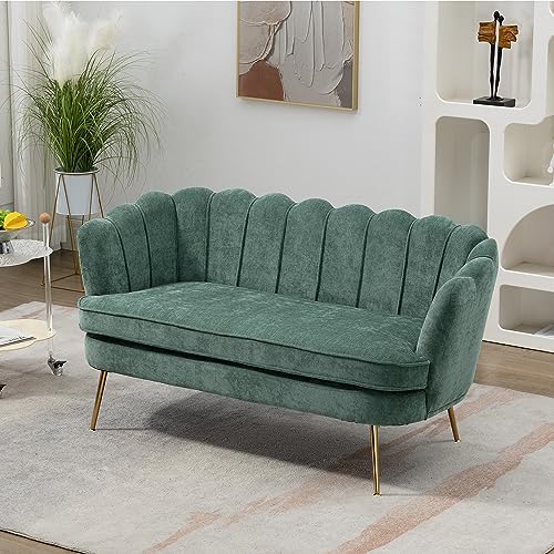 59" Loveseat Small Sofa Mini Room Couch Two-Seater Sofa Chenille Fabic Sofa Couch Gold with Metal Legs for Small Space Office Studio Apartment Bedroom, Easy to Install (Green)